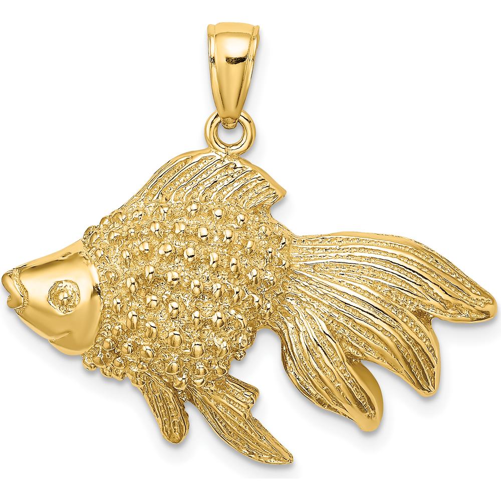 14K Yellow Gold Textured Goldfish Pendant Charm - 22mm Length by Oro P ...