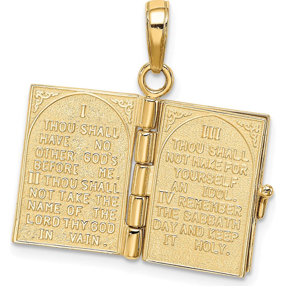 14K Yellow Gold The Ten Commandments Book Pendant with Moveable Pages ...
