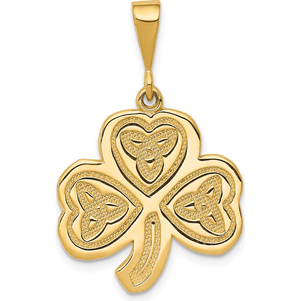 14K Yellow Gold Trinity Clover Pendant - Textured Heart Design by Oro ...
