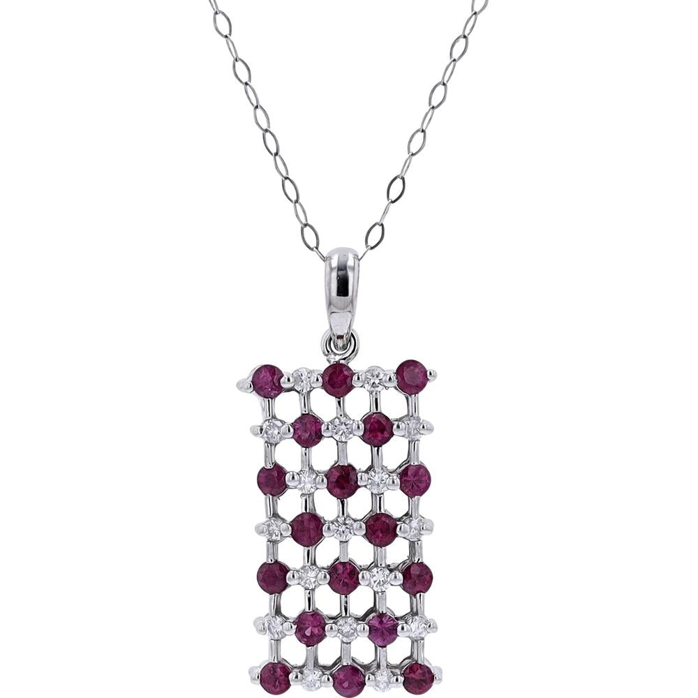 18" Platinum Diamond & Ruby Reversible Pendant - 1.10 Carat Ruby, 1.30 ...