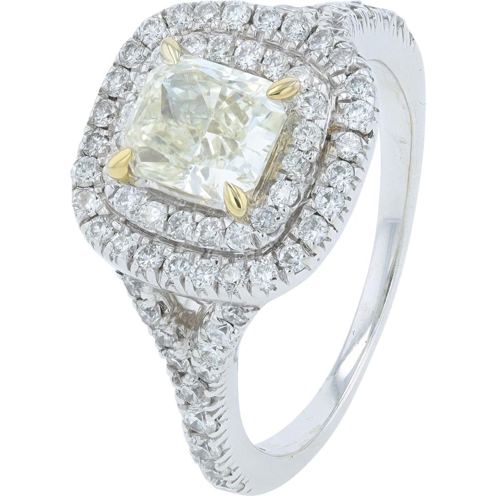 18K White Gold 1.39 Carats Total Diamond Halo Engagement Ring with 0.8 ...