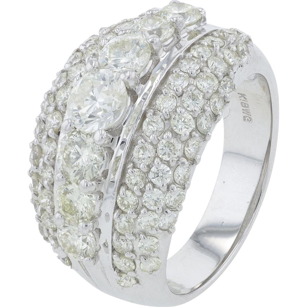18K White Gold 2.22 Carat Diamond Ring - Brilliant Cut Round and Clust ...