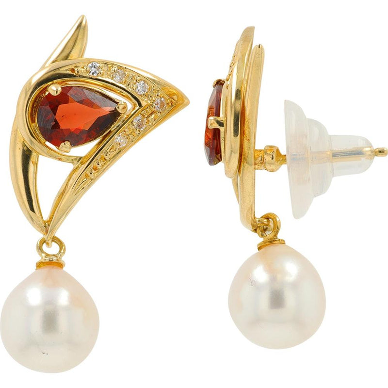 18K Yellow Gold Pear - Shaped Garnet & 7.4mm Pearl Drop Earrings with ...