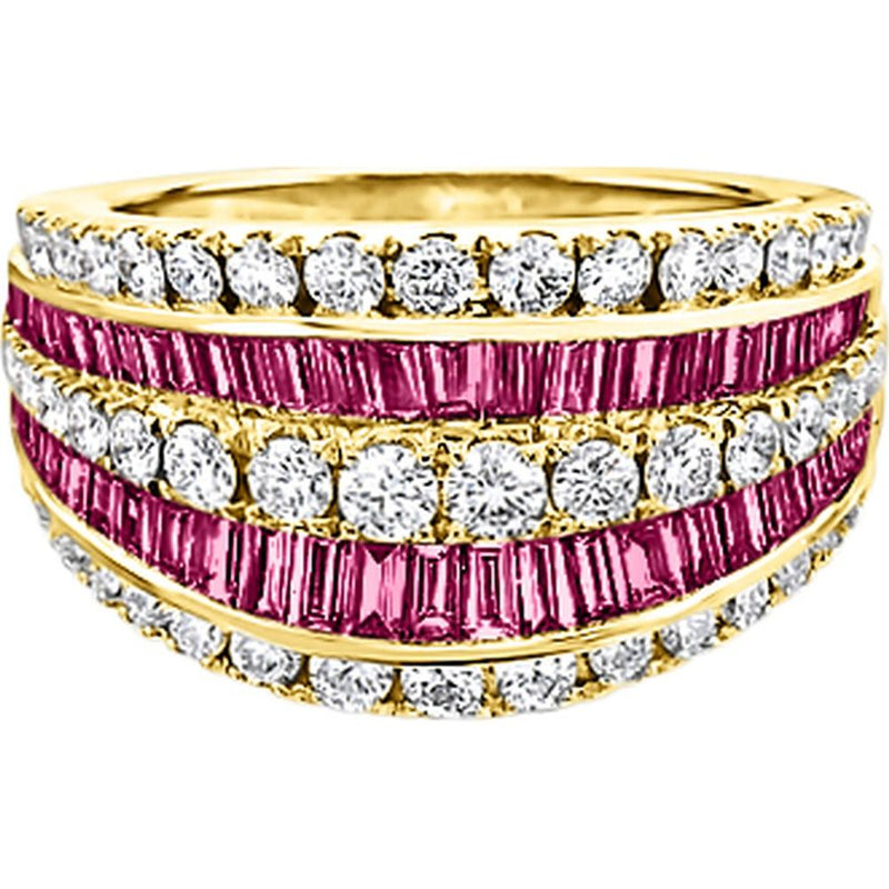 Charles Krypell - Diamond and Ruby Five Row Signature Band in 18K Yell ...