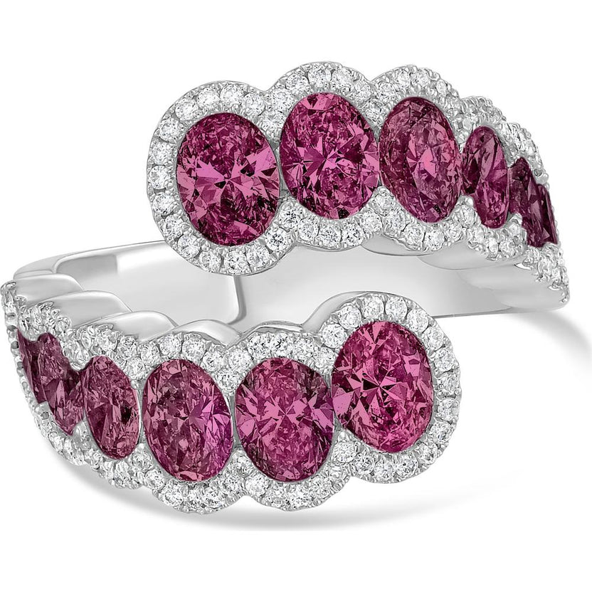 Charles Krypell - Diamond and Ruby Oval Bypass Ring in 18K White Gold ...