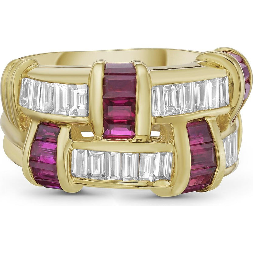 Charles Krypell - Diamond and Ruby Signature Basket Weave Ring in 18K ...
