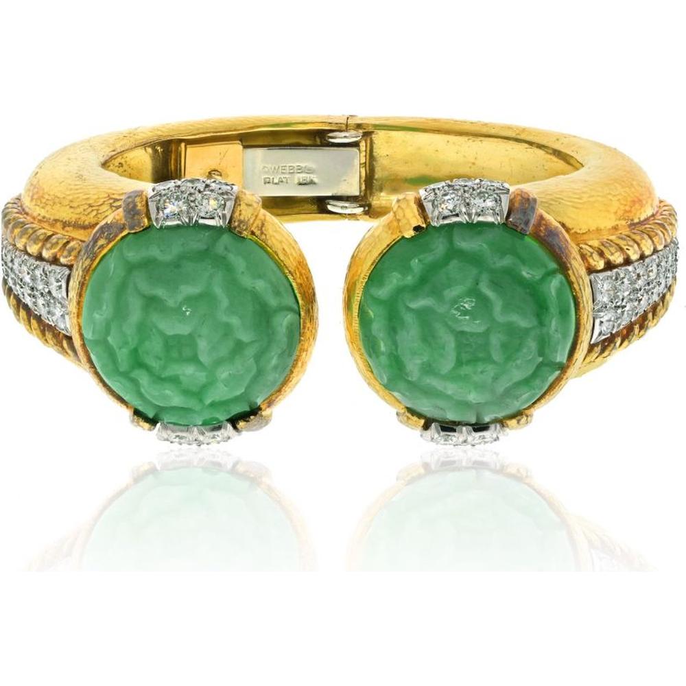 David Webb Elegant Platinum & Gold Jade Diamond Cuff Bracelet ...