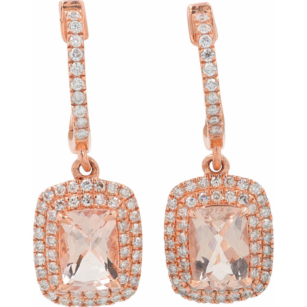 EFFY 14K Rose Gold Drop Earrings with Cushion - Cut Morganite and Doub ...
