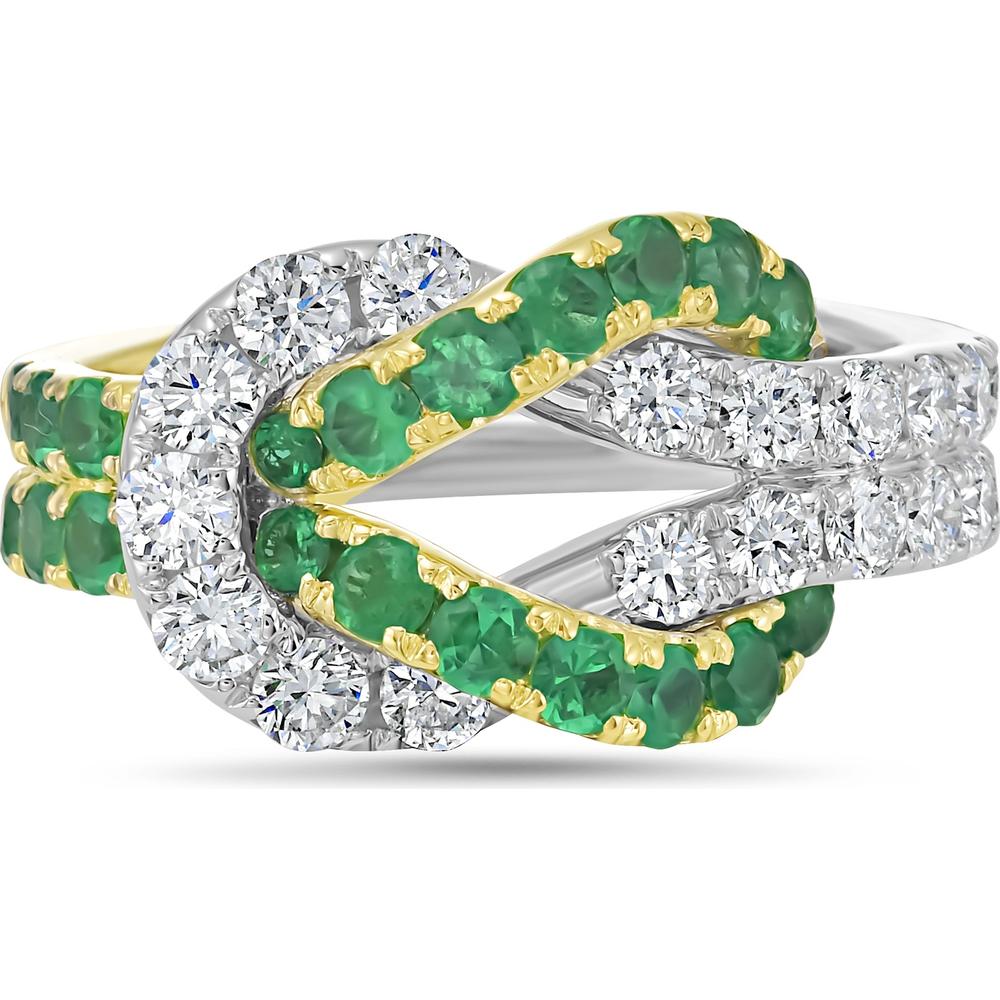 Charles Krypell - Emerald and Diamond Hercules Knot Ring in 18K White ...