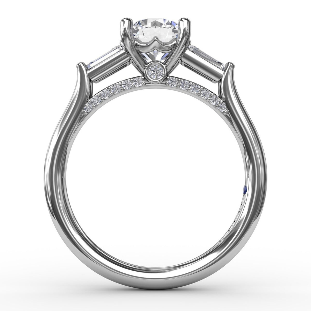 Fana - Three-Stone Round Diamond Engagement Ring With Bezel-Set Baguet ...