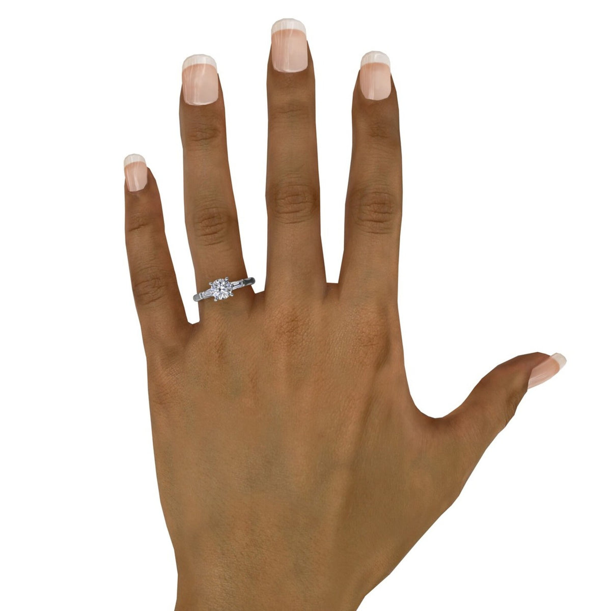 Fana - Three-Stone Round Diamond Engagement Ring With Bezel-Set Baguet ...