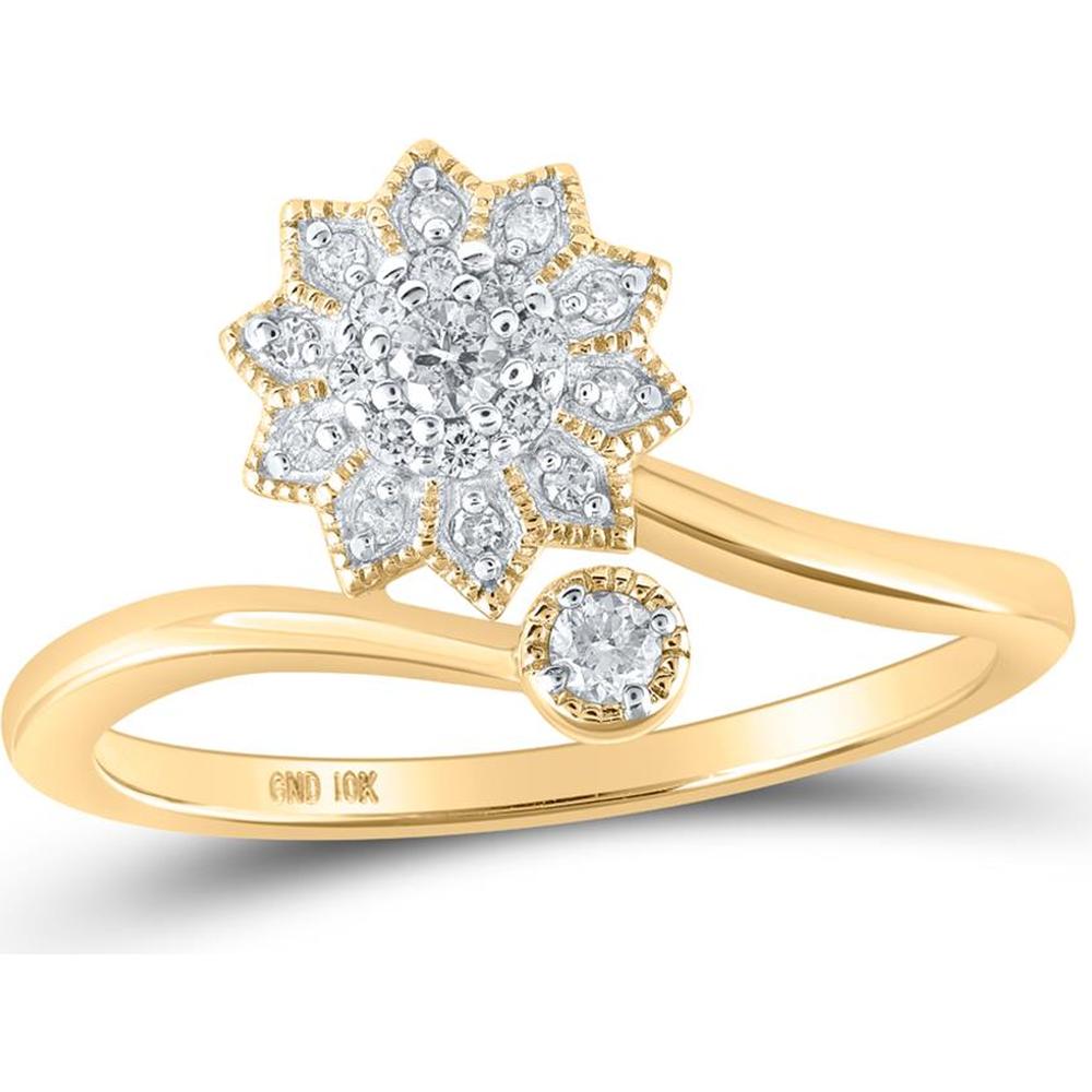 GND 10K Yellow Gold Flower Cluster Ring with Bezel and Prong Set Round ...