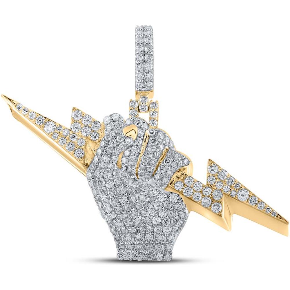 GND 10K Yellow Gold Lightning Bolt Fist Charm Pendant with Prong-Set R ...