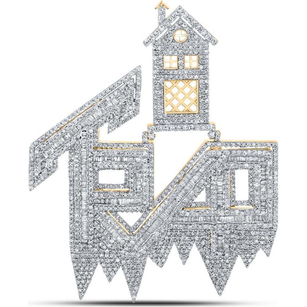 GND 10K Yellow Gold Trap House Pendant with Channel-Set Baguette and R ...