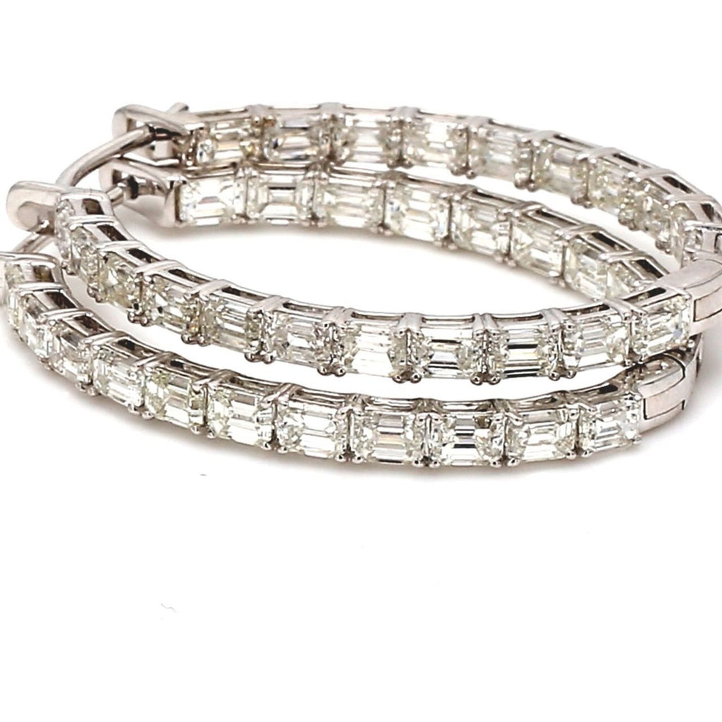 Ninacci 18K White Gold Inside Out Hoop Earrings with 8.85 Carats Emera ...