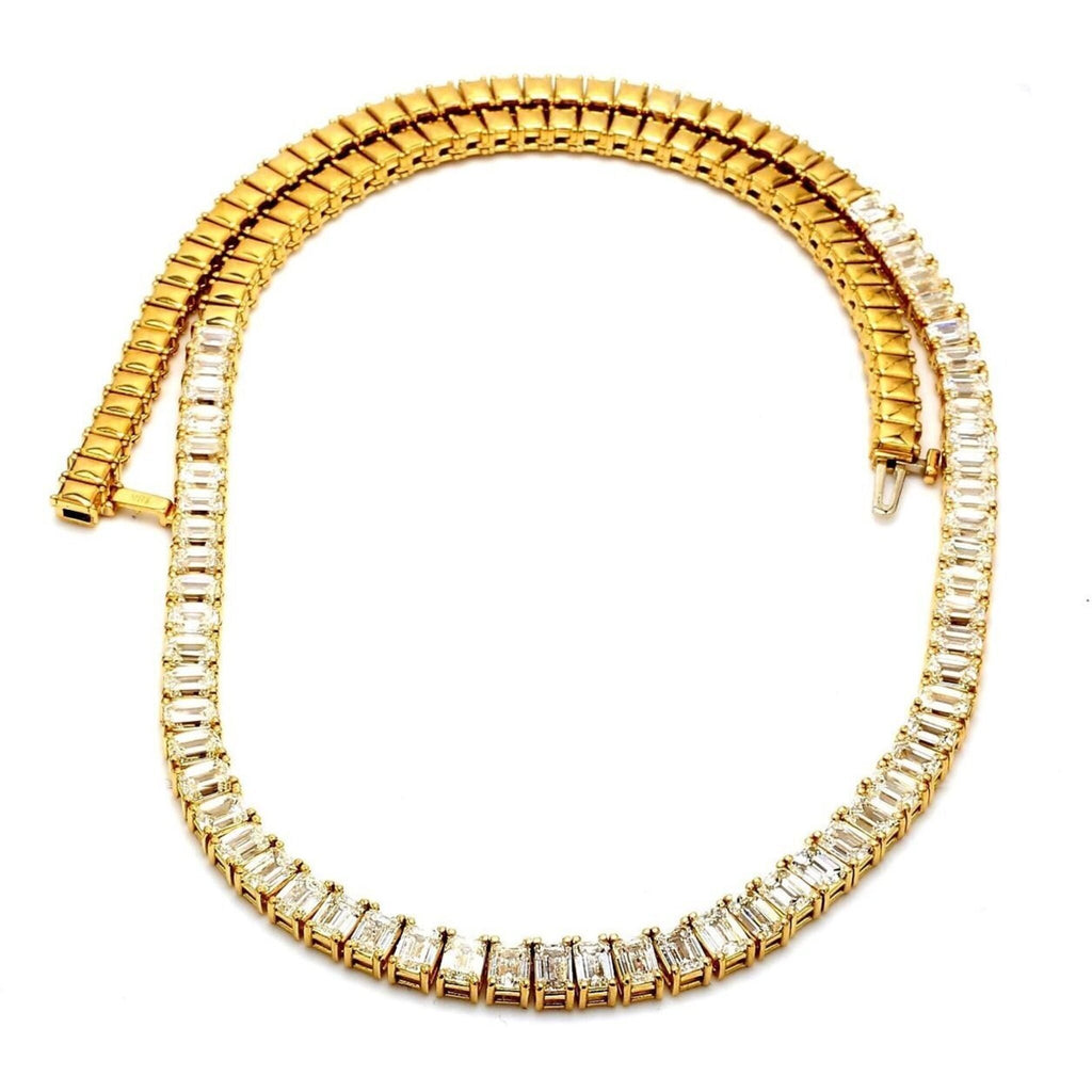 Ninacci 18K Yellow Gold Halfway Graduating Tennis Necklace with 56 Eme ...