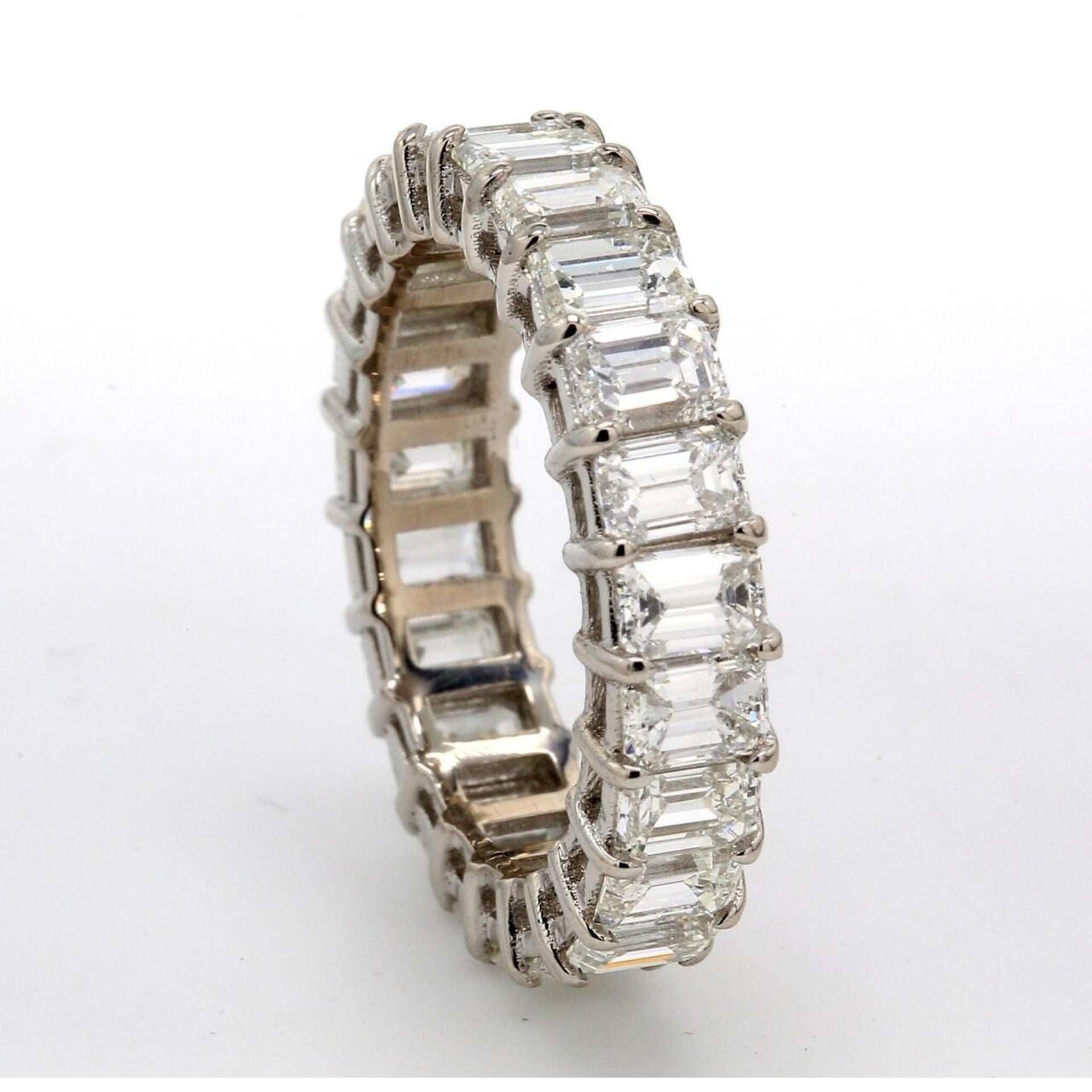 Ninacci Platinum Eternity Band with 4.09 Carats Emerald Cut Diamonds ...