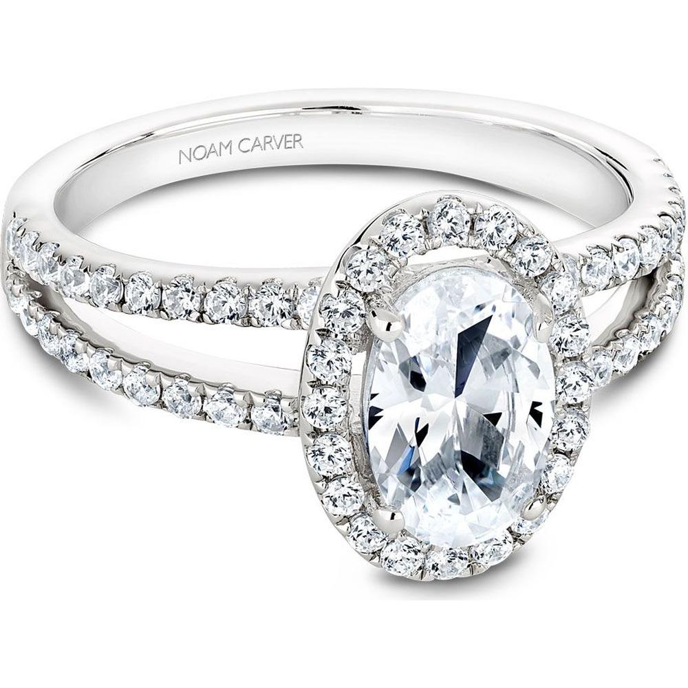 Oval Cut Diamond Engagement Ring with Double Halo and Split Band in Wh ...