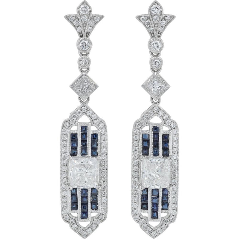 Platinum 0.92 Carat Sapphire and 2.57 Carat Diamond Drop Earrings with ...