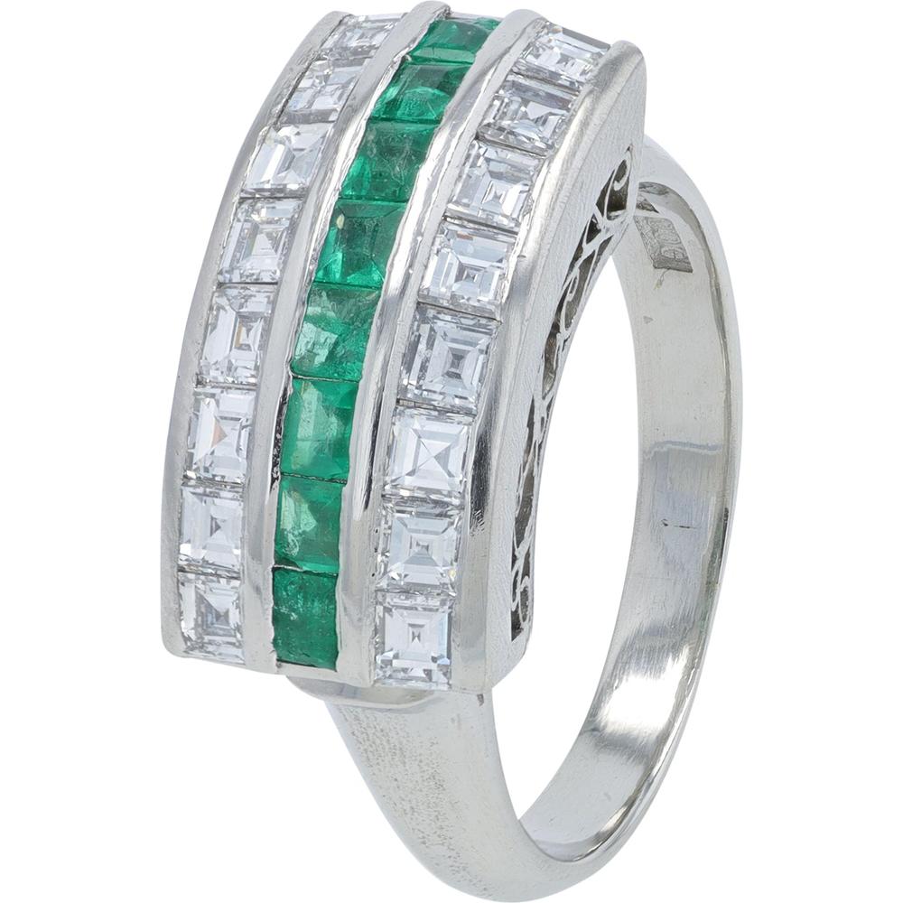 Platinum 1000 Band Ring with 0.48 Carat Channel Set Emeralds and Squar ...