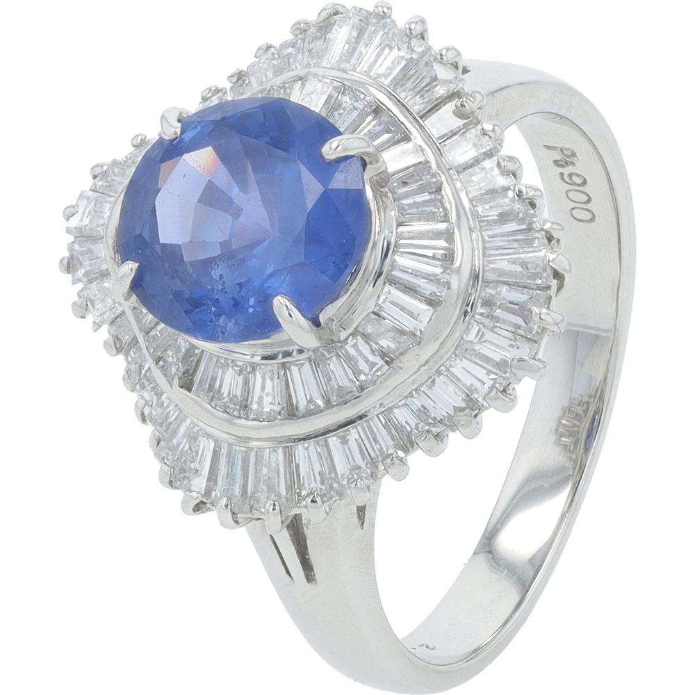 Platinum 2.03 Carat No Heat Ceylon Sapphire Gemstone Ring with 1.22 Ca ...