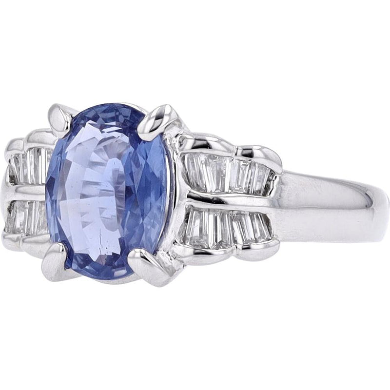 Platinum 2.28 Carat Sri Lanka No Heat Sapphire Ring with Baguette Diam ...