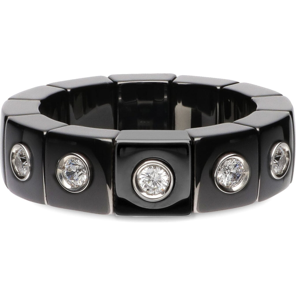 Roberto Demeglio - Black Ceramic Ring With 5 Bezel Diamonds in 18K Whi ...