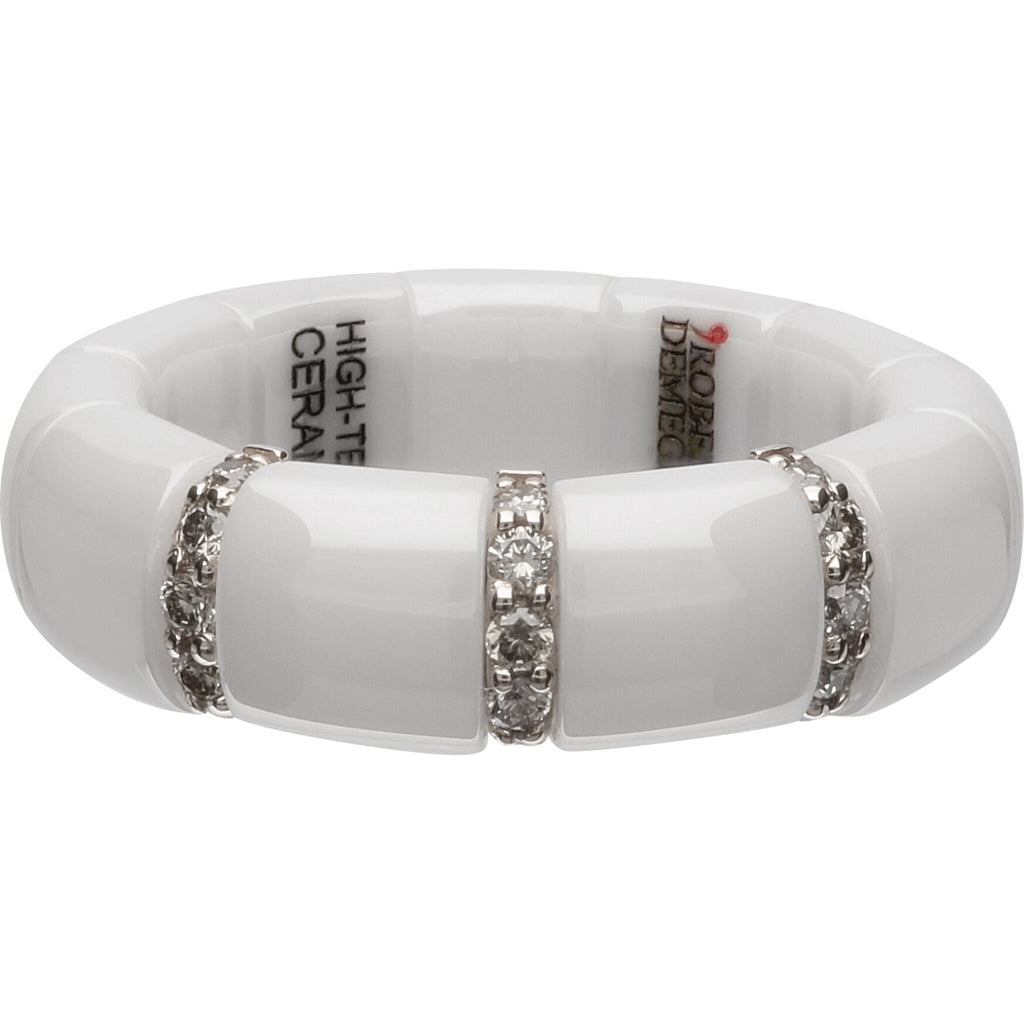 Roberto Demeglio - White Ceramic Ring With 3 Diamond Sections in 18K W ...