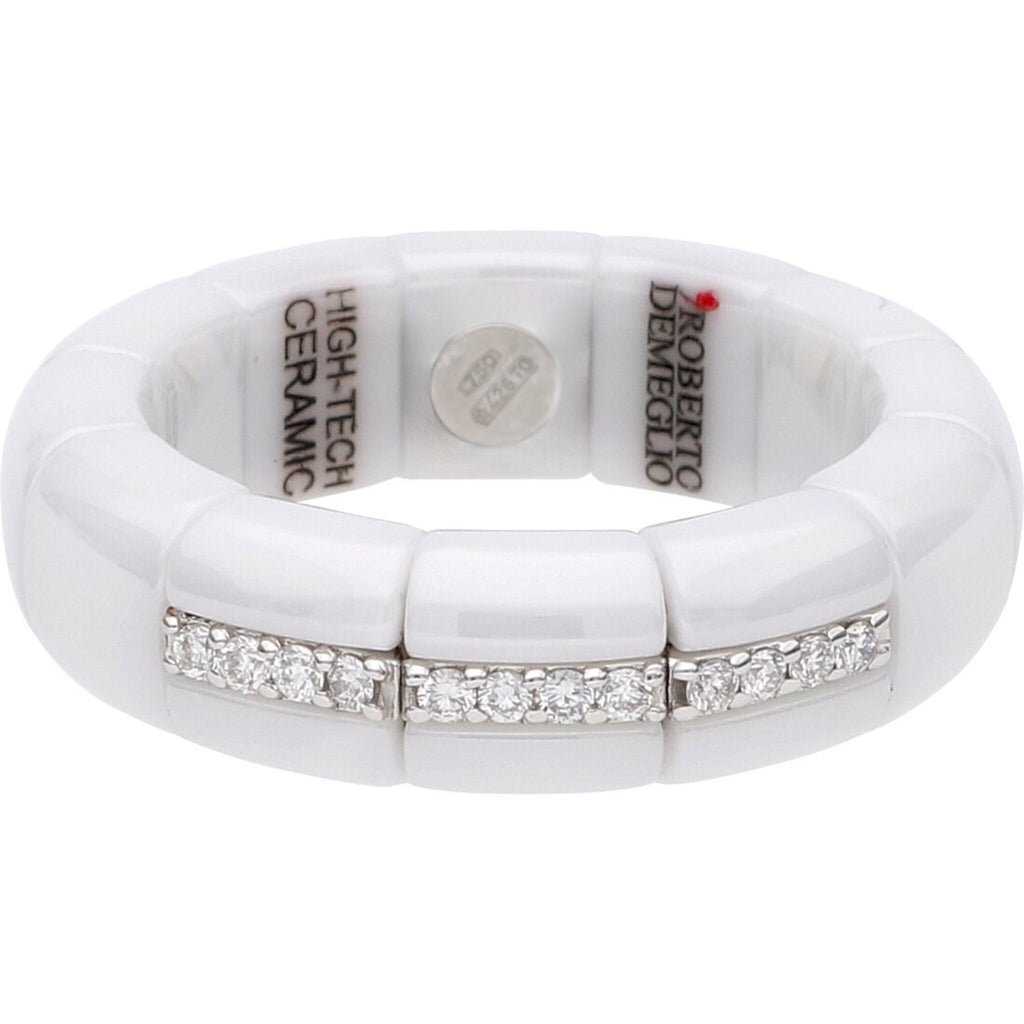 Roberto Demeglio - White Ceramic Ring With 3 Diamond Sections in 18K W ...
