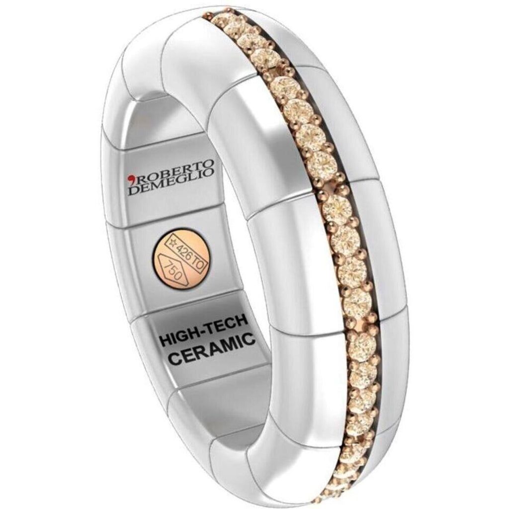 Roberto Demeglio - White Ceramic Ring With 5 Champagne Diamond Section ...