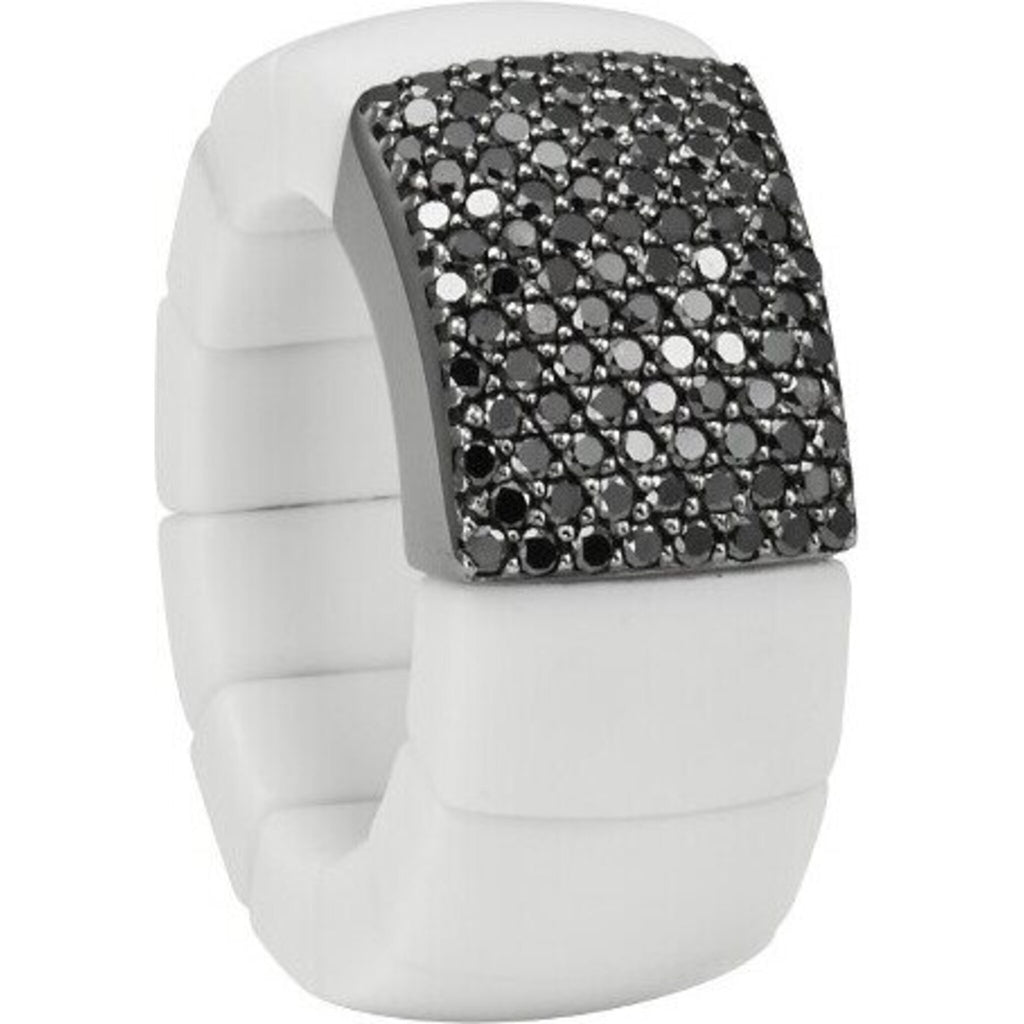 Roberto Demeglio - White Ceramic Stetch Ring With 1 Black Diamonds Sta ...