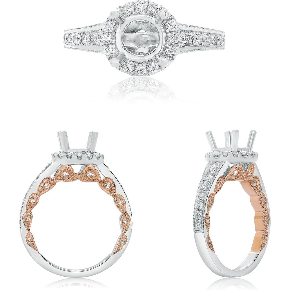 Roman & Jules - 14K White & Rose Gold Round Diamond Halo Ring - 0.59 C ...
