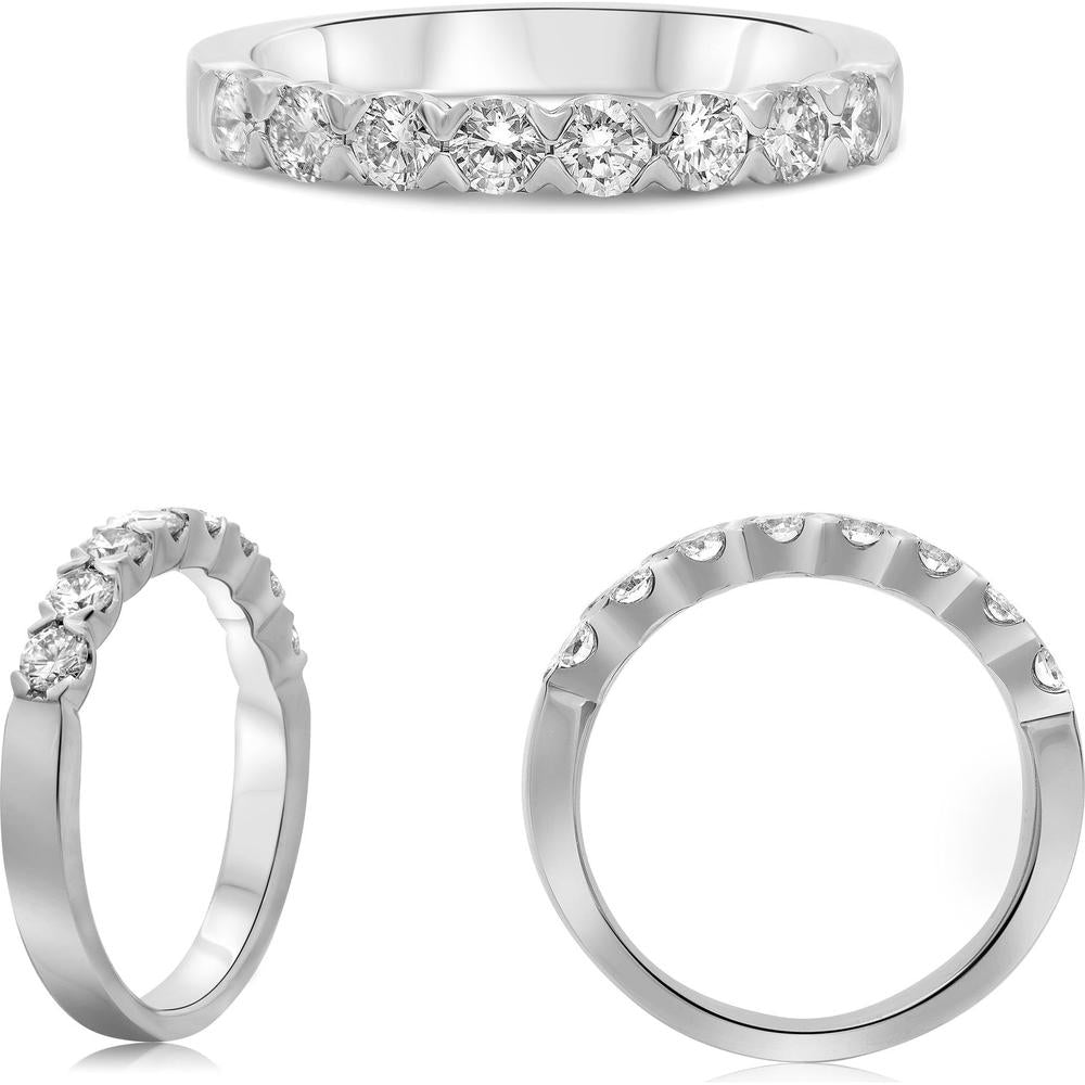 Roman & Jules - 14K White Gold Eight Stone Fishtail Diamond Band - 0.7 ...