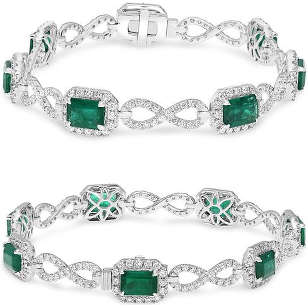 Roman & Jules - 14K White Gold Emerald Cut Emerald Bracelet with Round ...