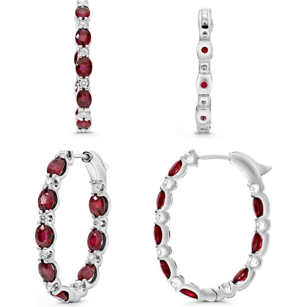 Roman & Jules - 14K White Gold Ruby and Diamond Oval Hoop Earrings - 5 ...