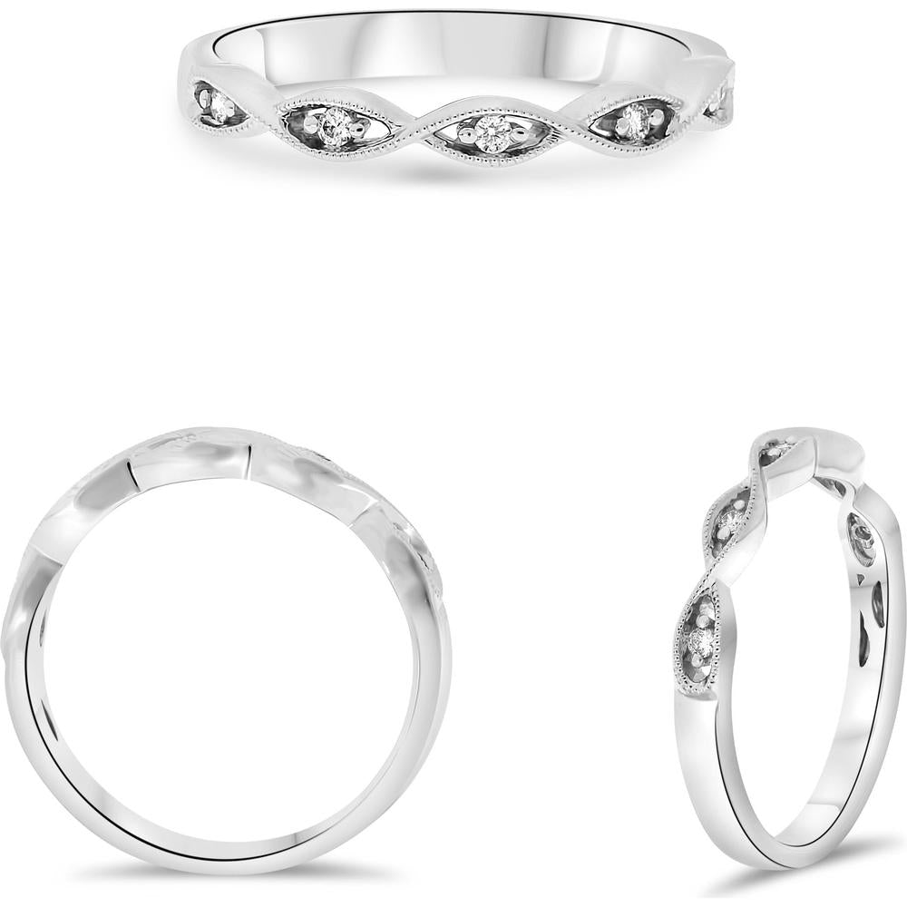 Roman & Jules - 14K White Gold Twist Band with Round Diamonds - 0.05 C ...