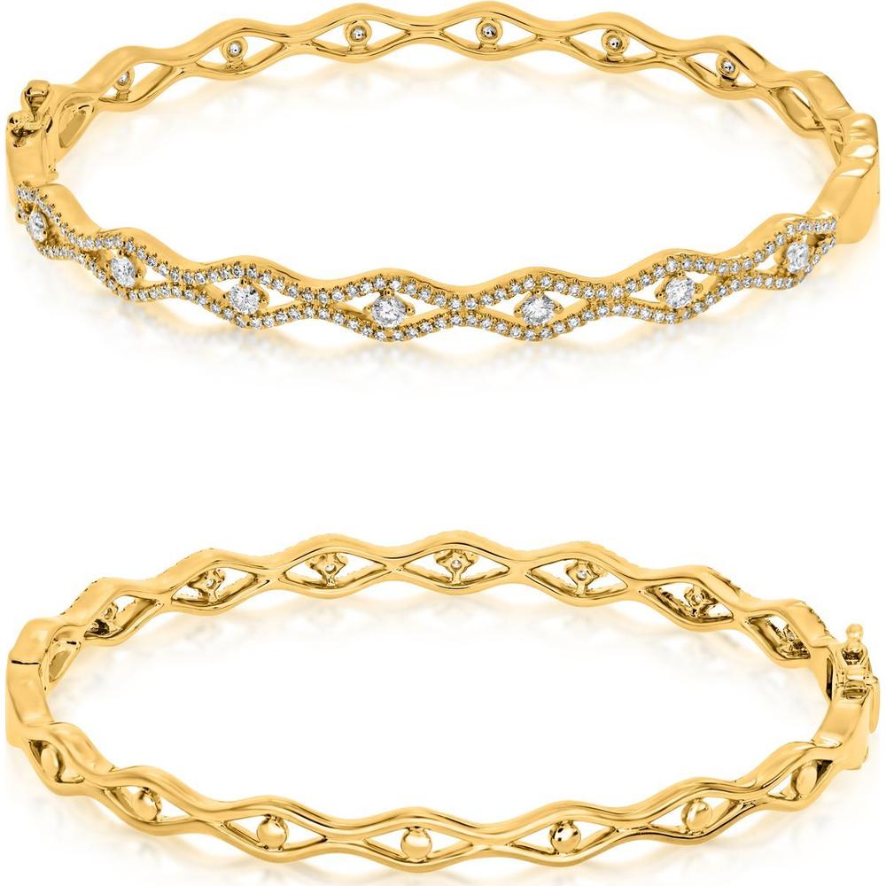 Roman & Jules - 14K Yellow Gold Bangle with 0.77 Carat Round Diamond M ...