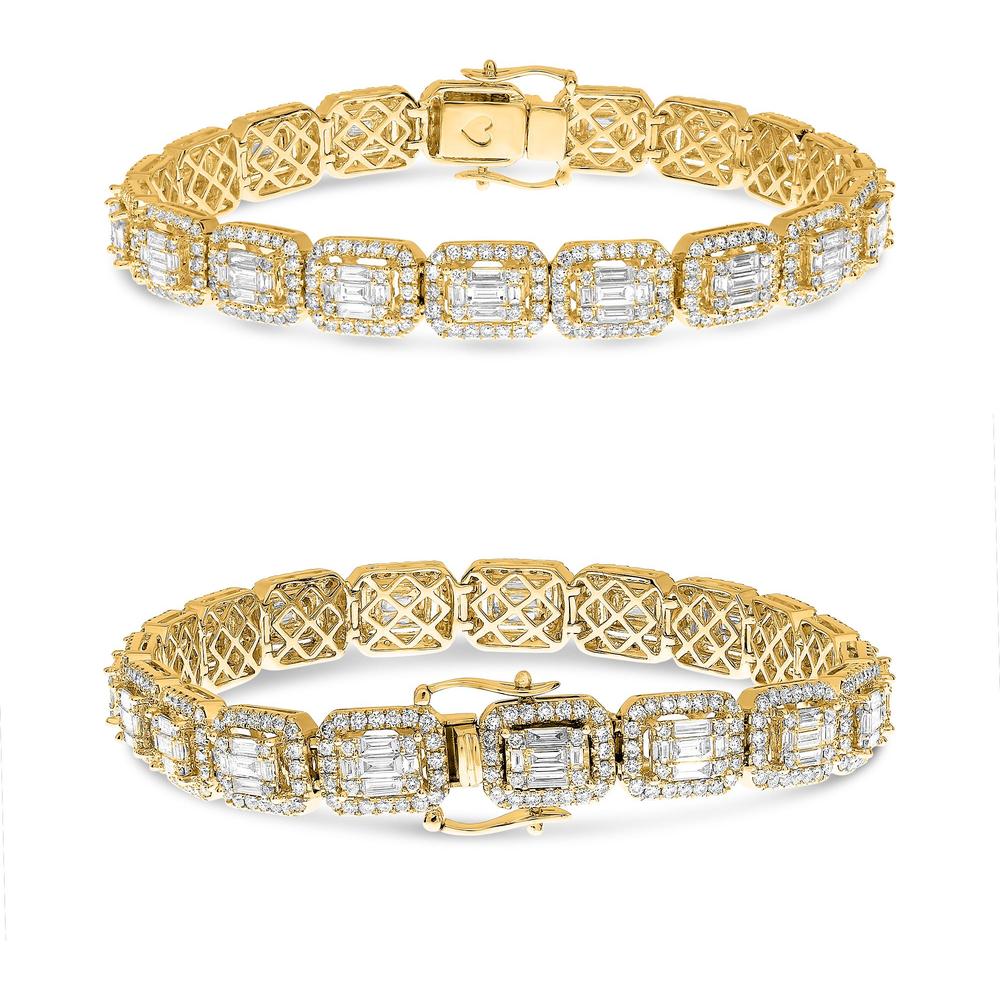Roman & Jules - 14K Yellow Gold Diamond Bracelet with Baguette and Rou ...