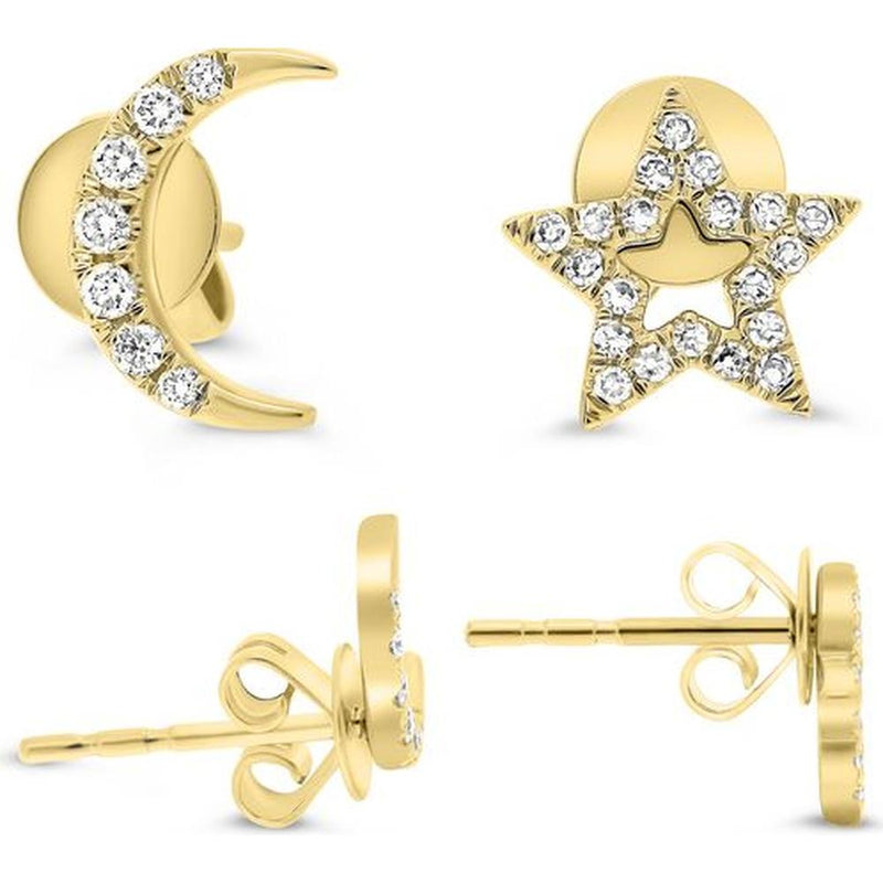 Roman & Jules - 14K Yellow Gold Moon and Star Diamond Stud Earrings - – Robinson's Jewelers