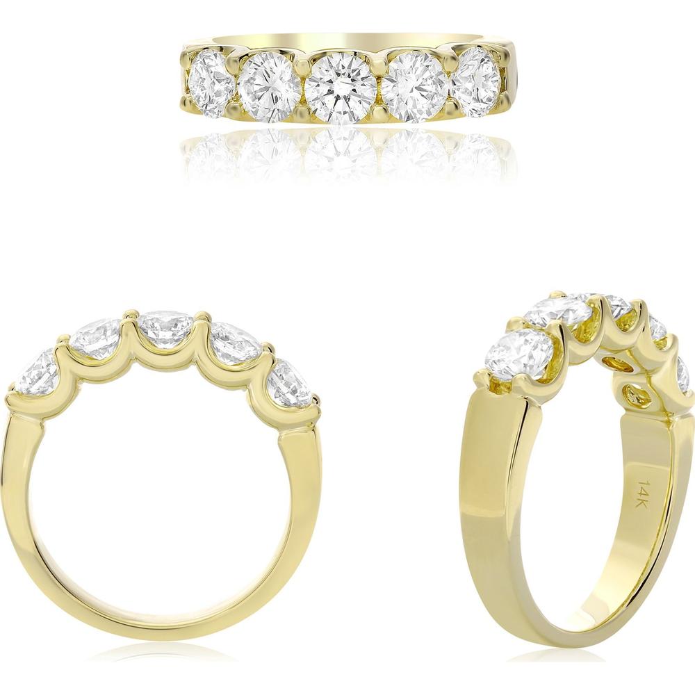 Roman & Jules - 14K Yellow Gold Round Diamond Band with Shared U-Shape ...