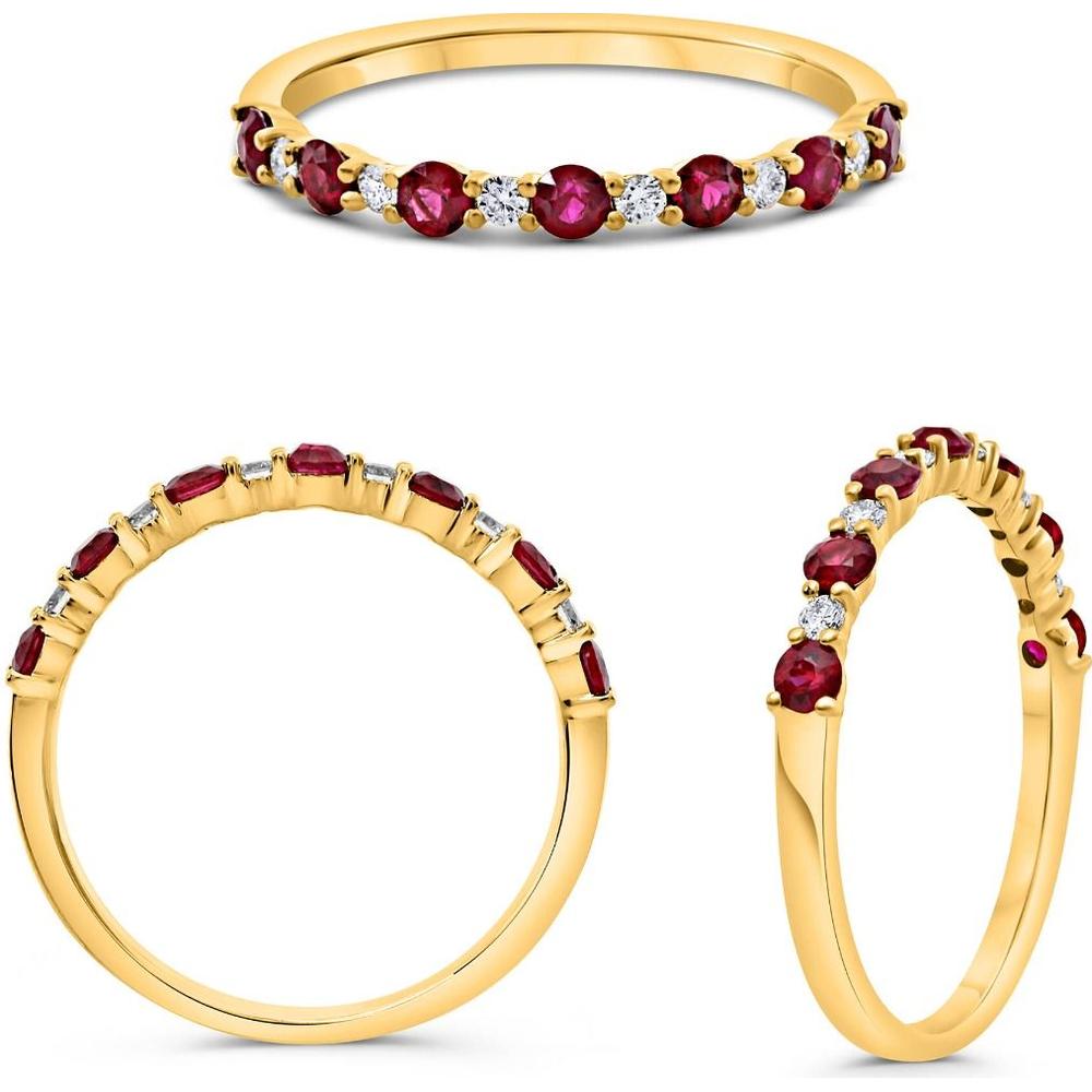 Roman & Jules - 14K Yellow Gold Ruby and Diamond Band Ring with Shared ...