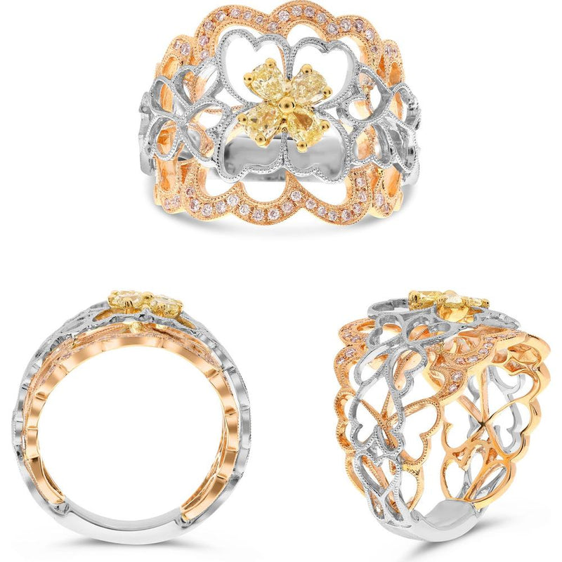 Roman & Jules - 18K Tricolor Gold Fashion Ring with Fancy Yellow and P ...