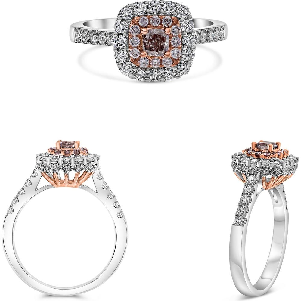 Roman & Jules - 18K White and Rose Gold Cushion Cut Pink Diamond Ring ...