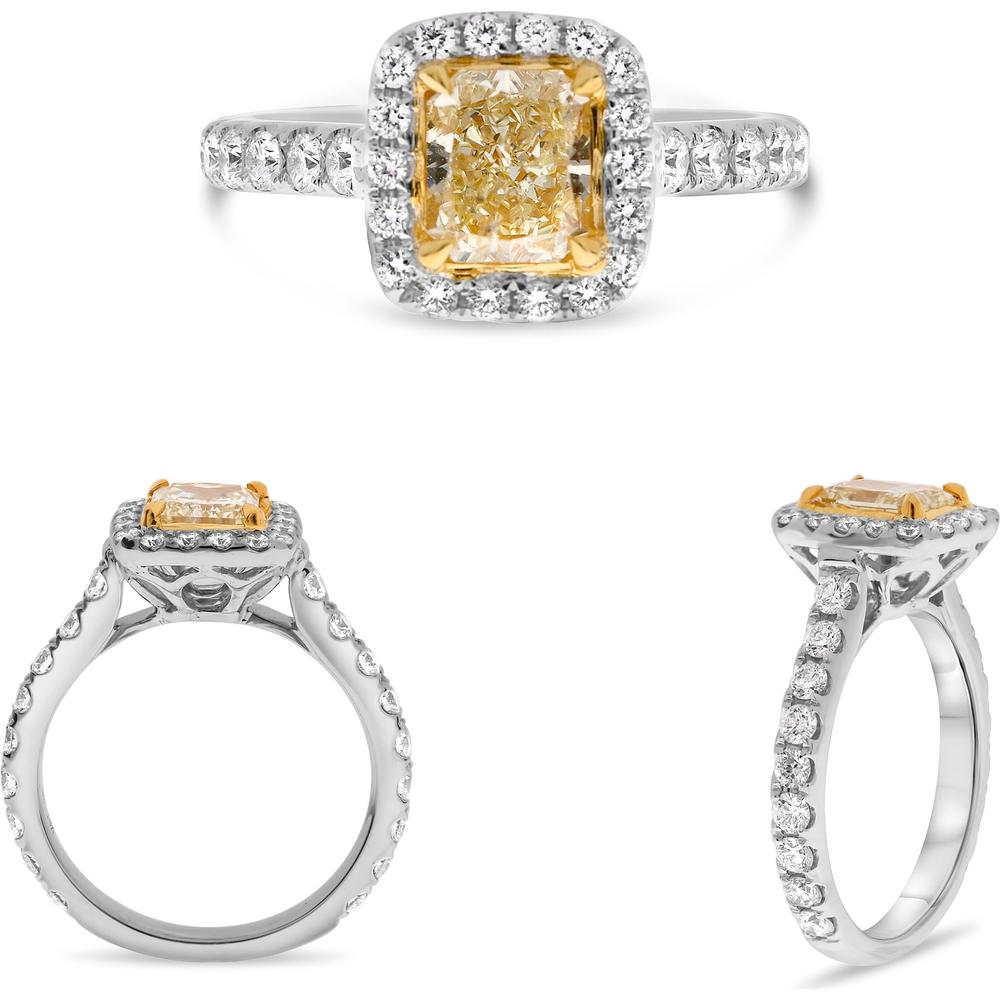 Roman & Jules - 18K White and Yellow Gold Cushion Fancy Yellow Diamond ...