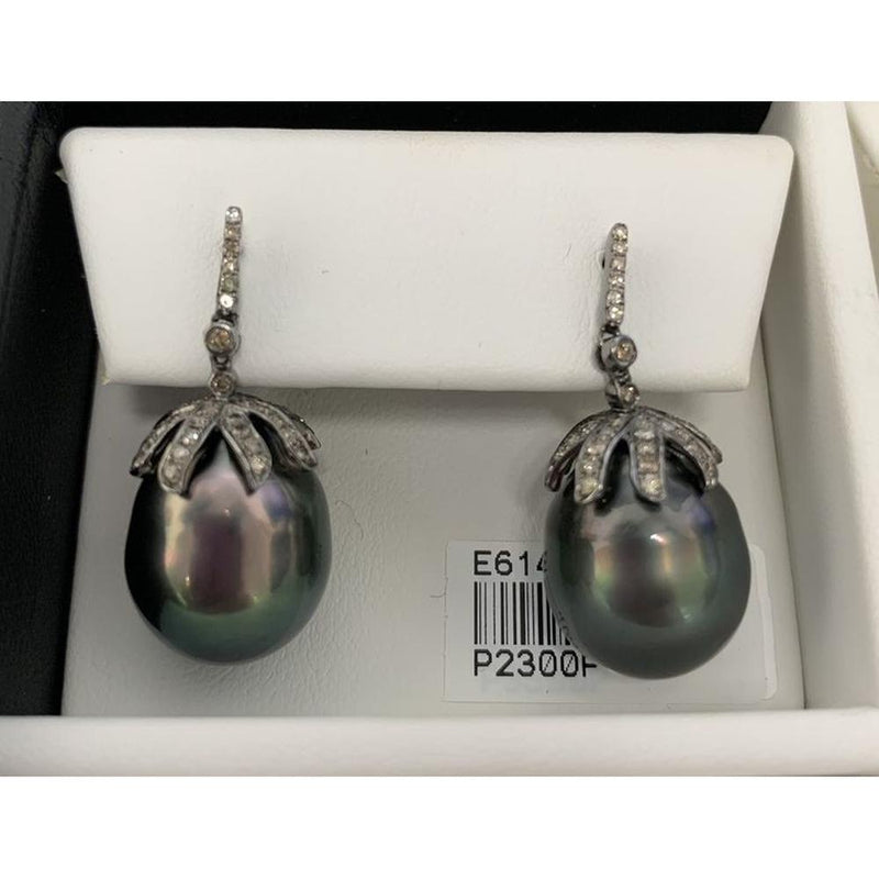 Roman & Jules - 18K White Gold Earrings with 13mm Pearls and 0.60 Cara ...