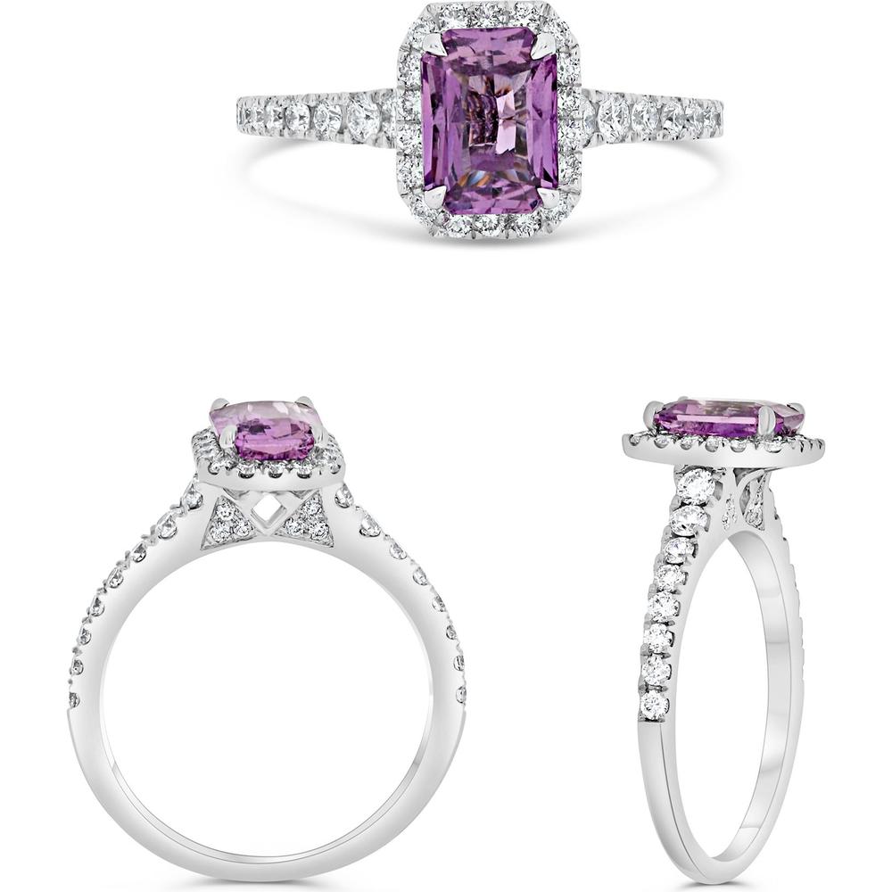 Roman & Jules - 18K White Gold Emerald Cut Pink Sapphire Engagement Ri ...