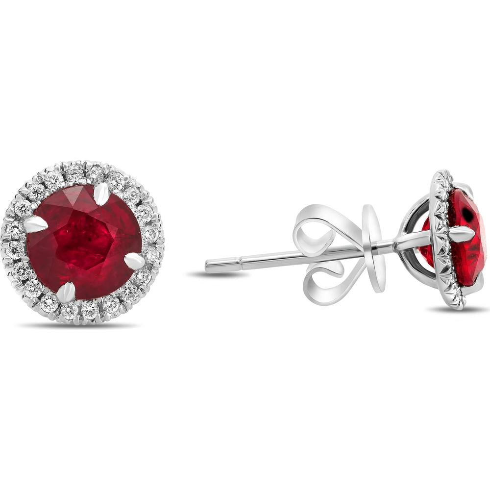 Roman & Jules - 18K White Gold Round Ruby & Diamond Halo Stud Earrings ...