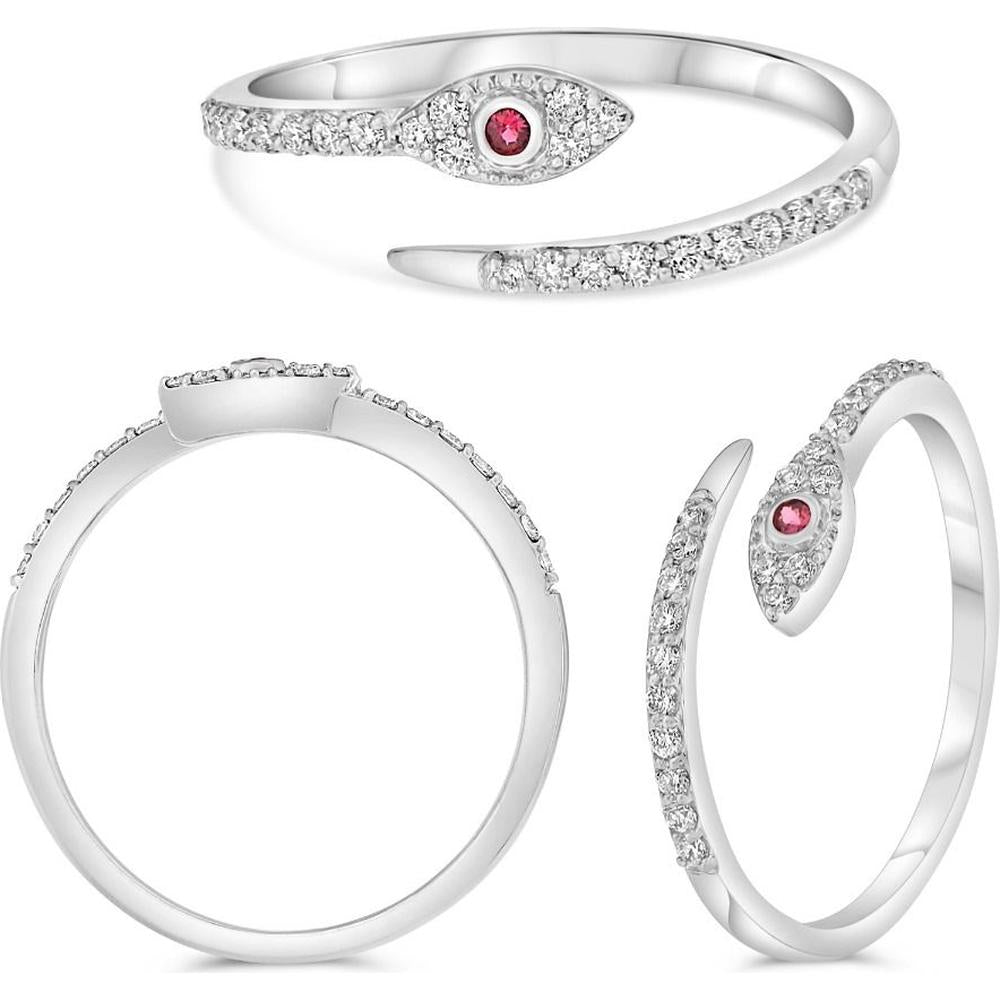 Roman & Jules - 18K White Gold Ruby and Diamond Snake Bypass Ring - 0 ...