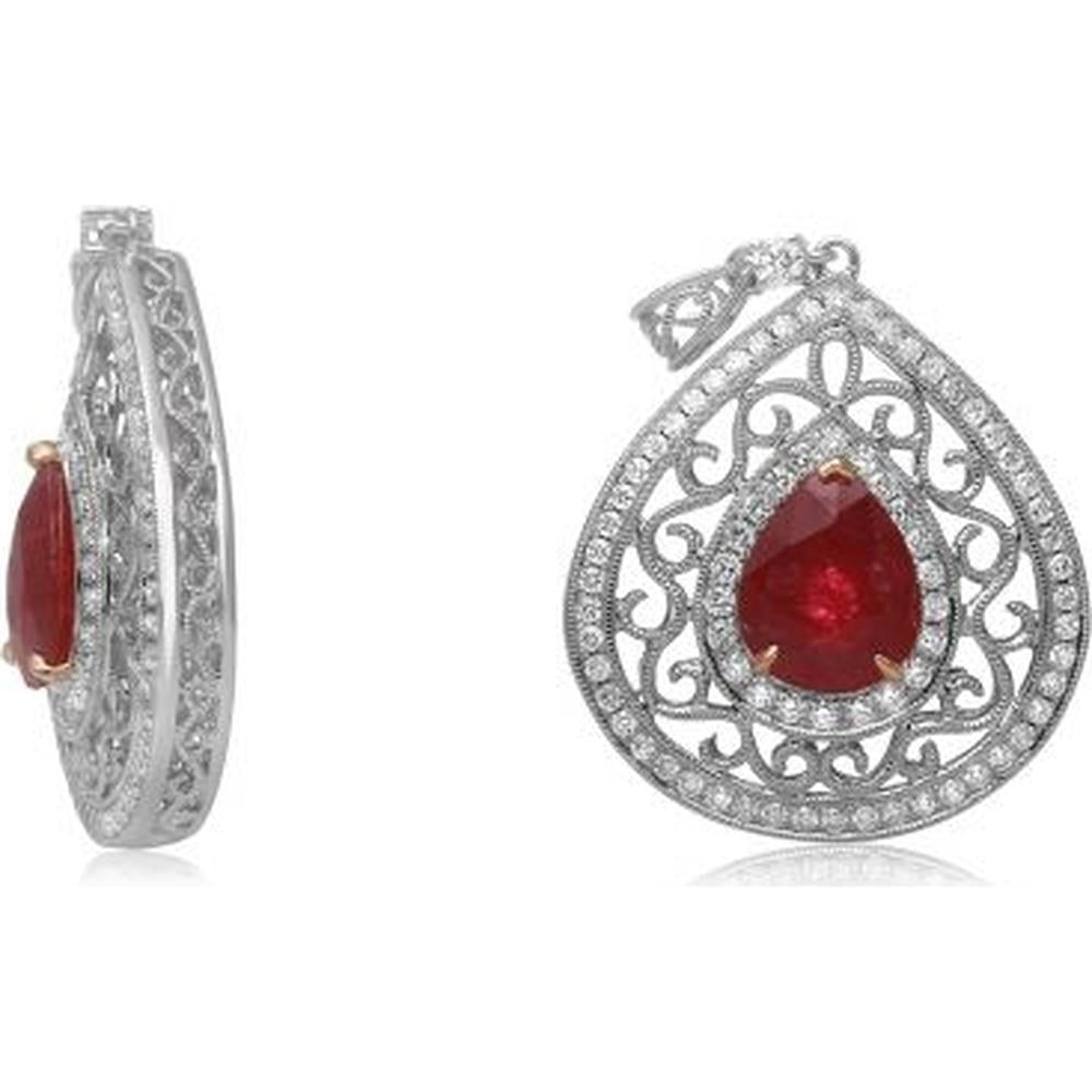 Roman & Jules - 18K White Gold Ruby Pendant with Diamond Halo - 3.15 C ...
