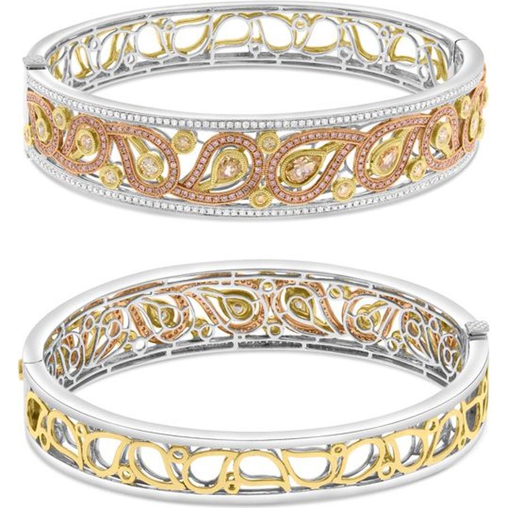 Roman & Jules - 18K White, Yellow, and Rose Gold Bangle with Pear Shap ...